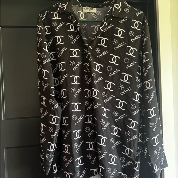 CHANEL | Tops | Chanel Monochrome Logo Pattern Shirt | Poshmark